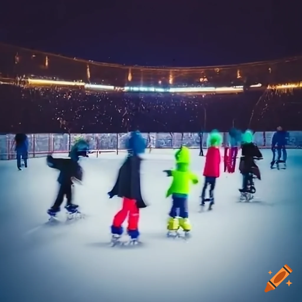 Children skating in winter at a stadium