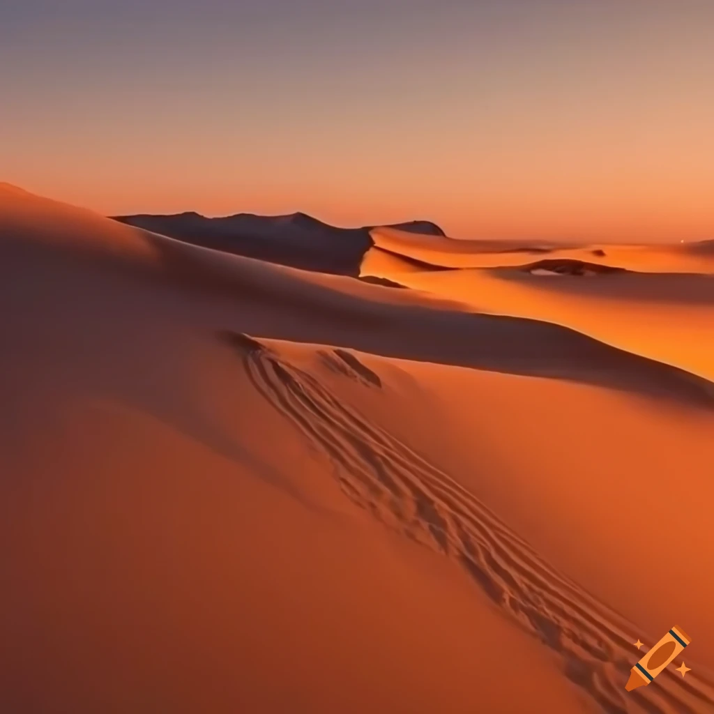 Sunset over sand dunes in the desert