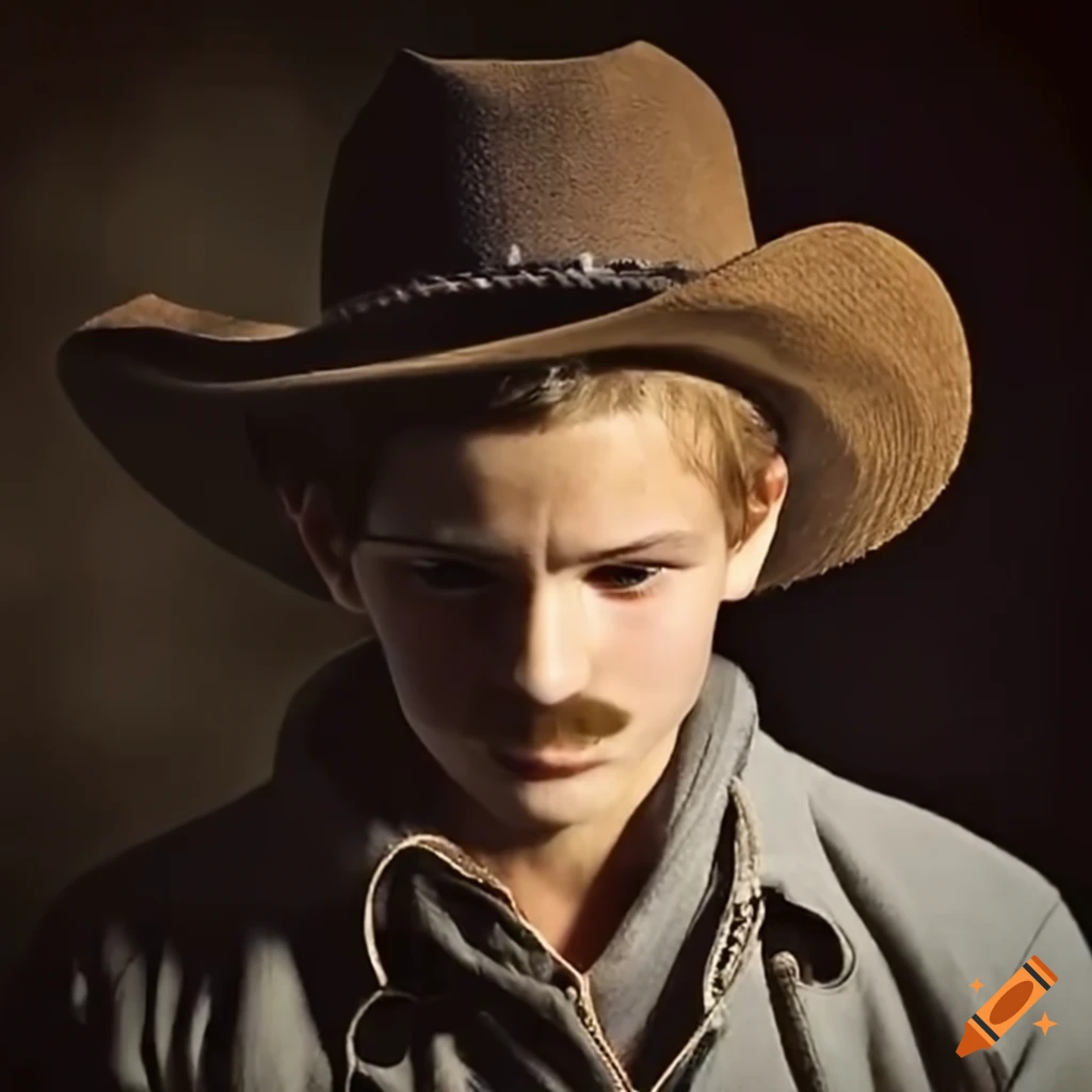 Portrait of a fierce-looking cowboy with a hat and mustache on Craiyon