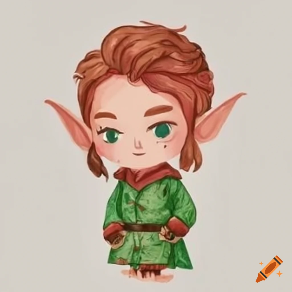Full body illustration of a barefoot male elf with a jacket on Craiyon