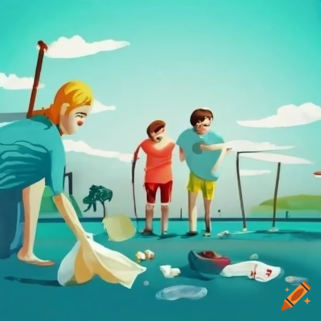 People cleaning up a polluted playground on Craiyon