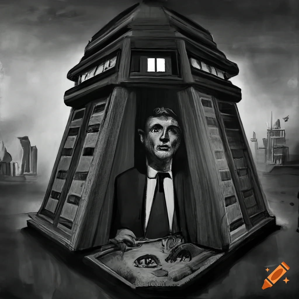Black & white movie poster painting of doctor who: the voord