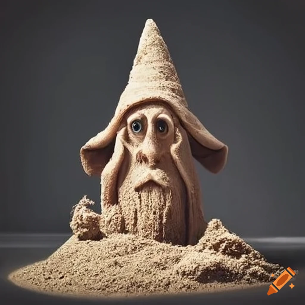 Sand sculpture of a wizard on Craiyon