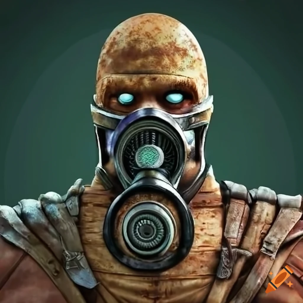 Image of a rusty mortal kombat ninja with gas mask