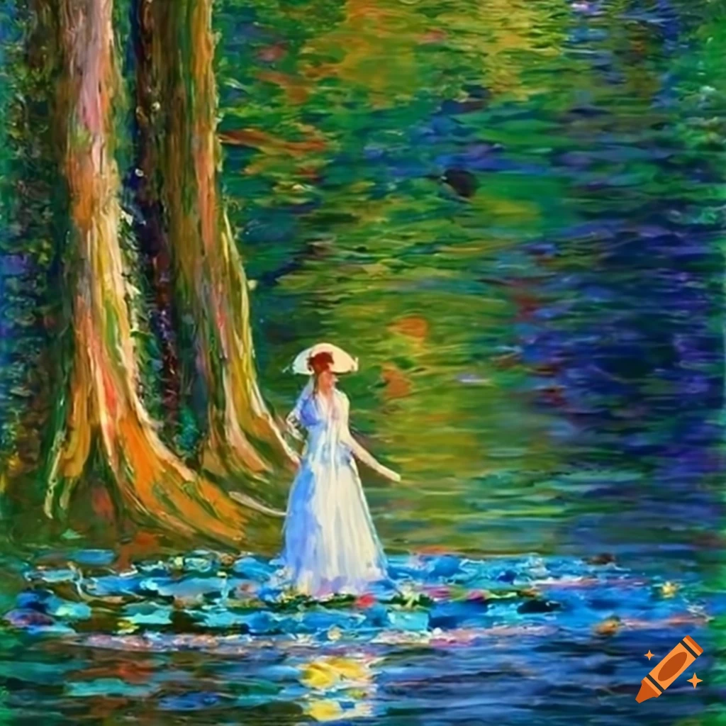 Monet-style painting of a lake filled with water roses on Craiyon