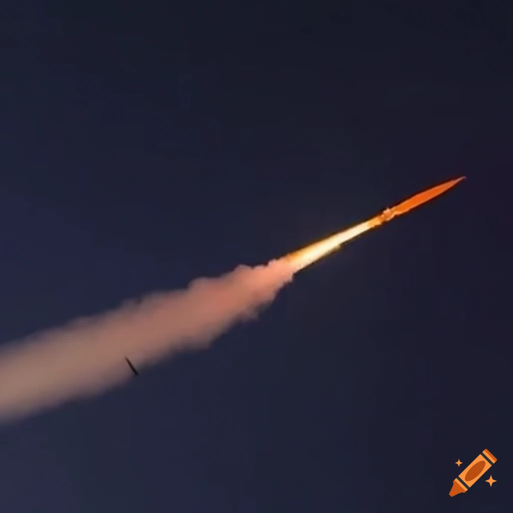 A missile flying across the night sky on Craiyon