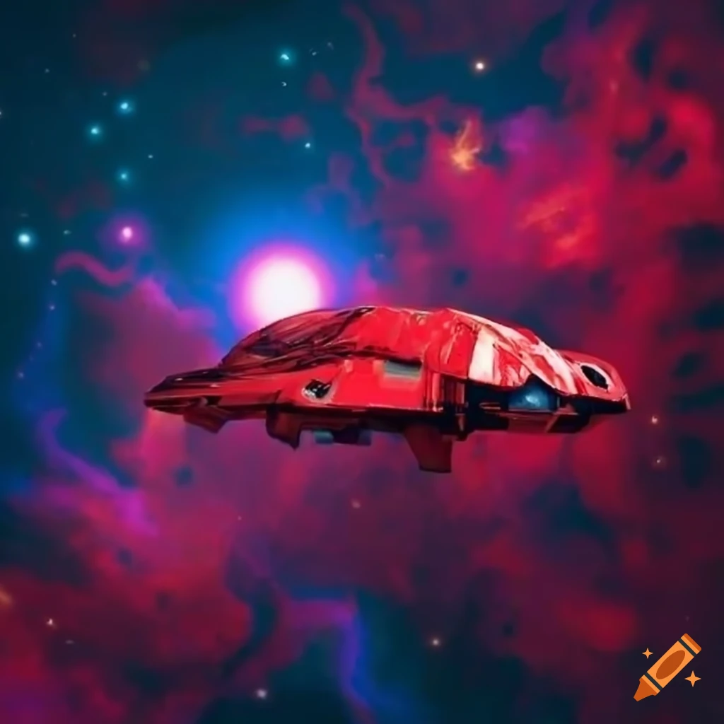 Vibrant galaxy with a red spaceship on Craiyon