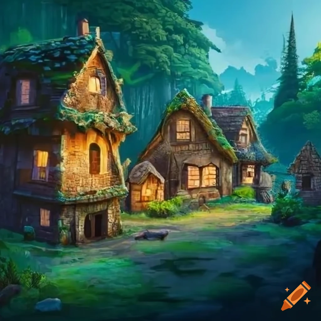 Enchanted stone village in a magical forest on Craiyon