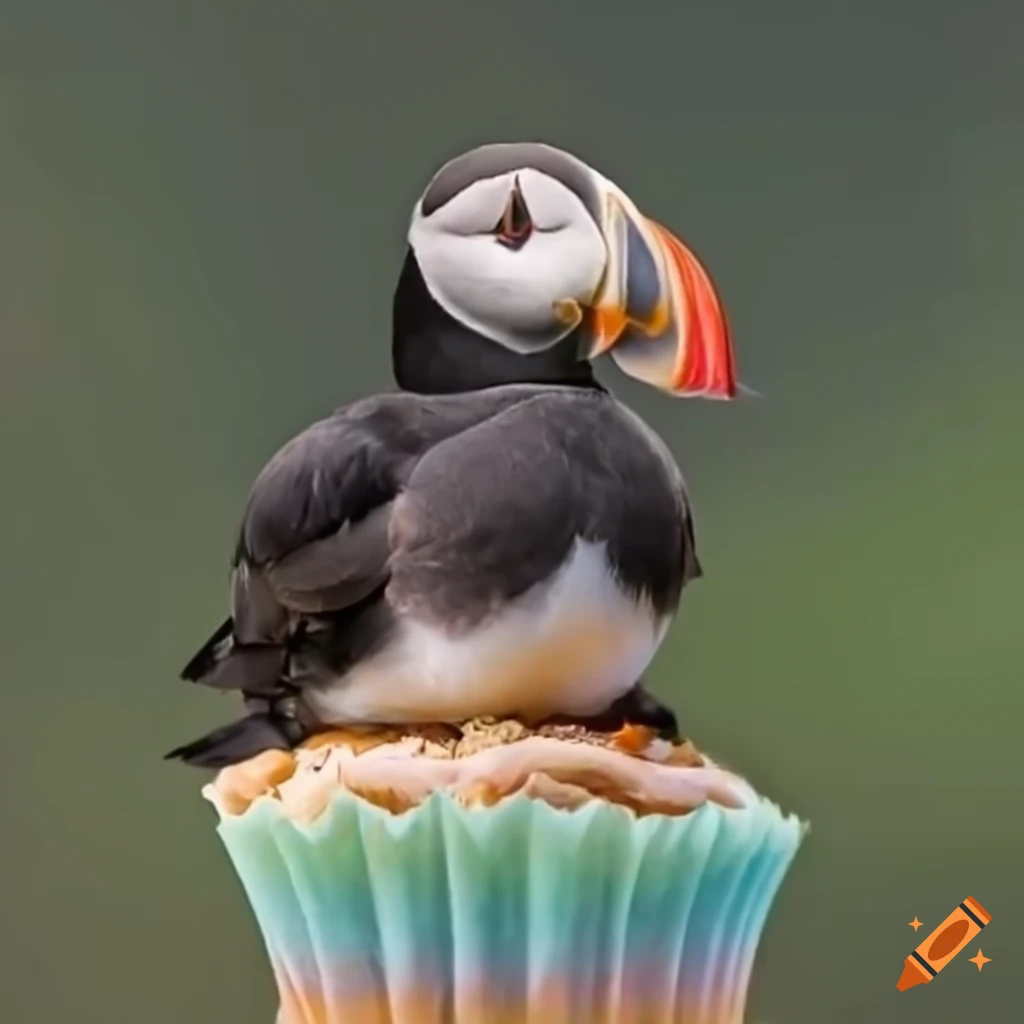 Cute puffins on a cupcake