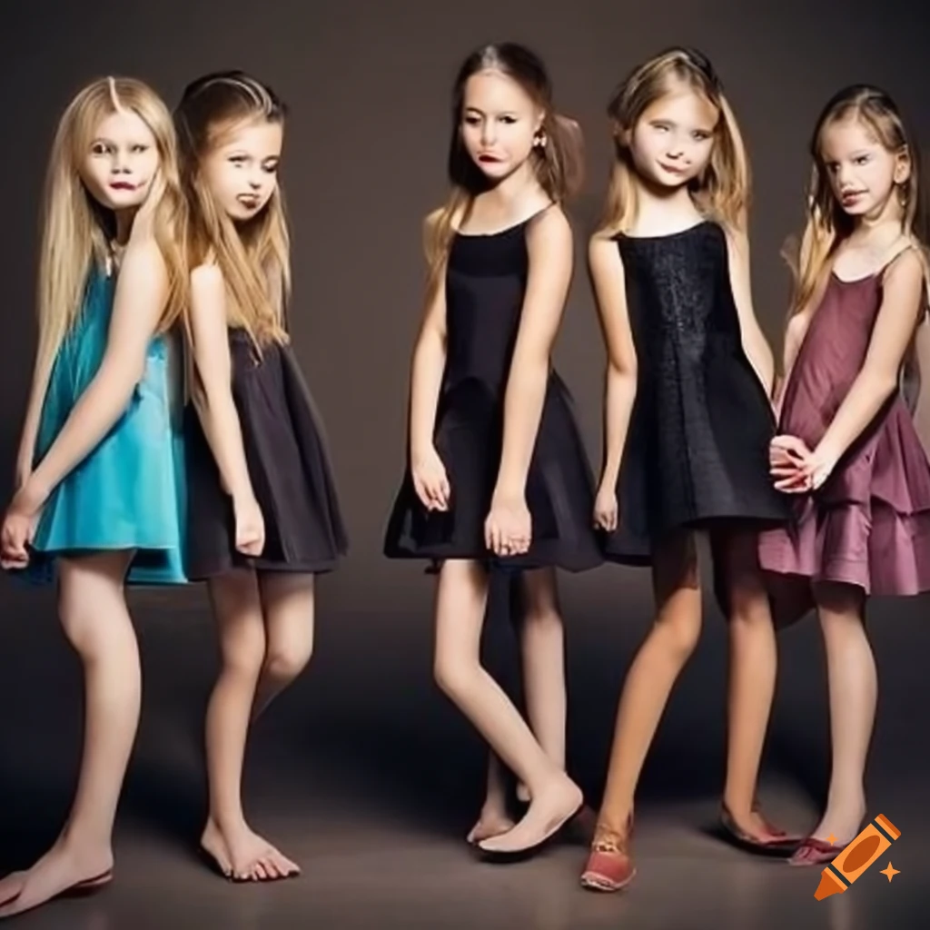 Stylish group of preteen girls wearing skirts and black pantyhose on Craiyon