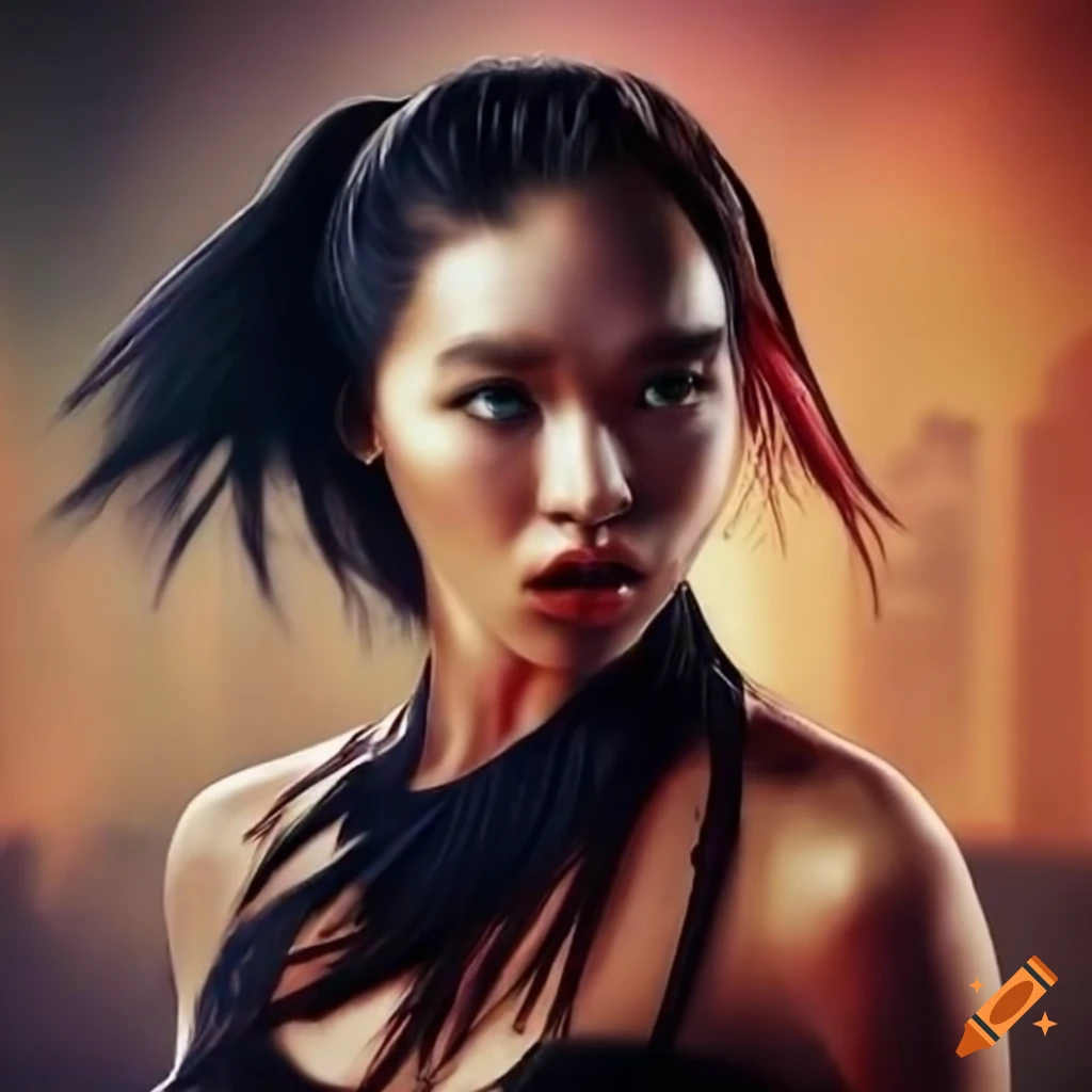 Female martial artist in action