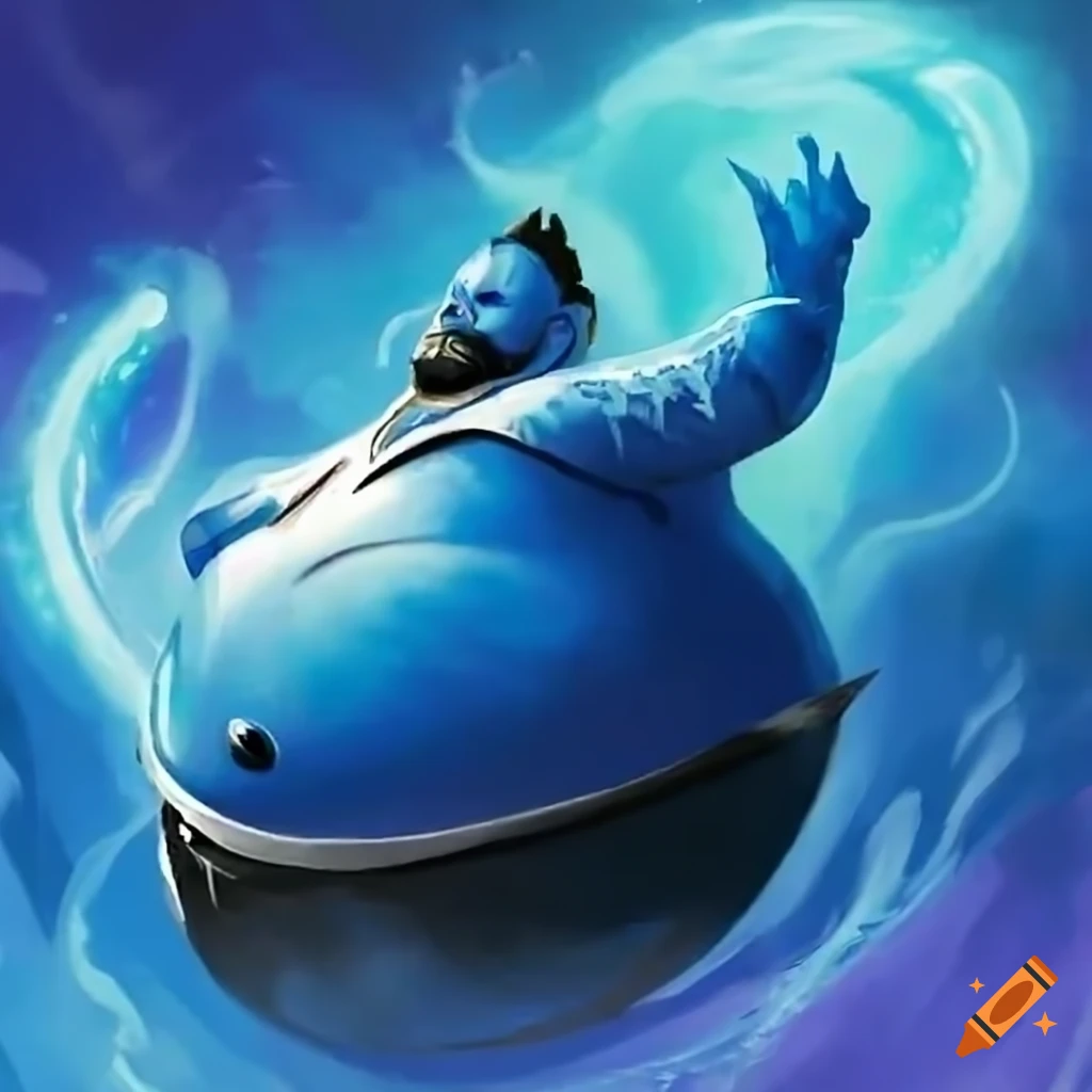 Blue genie flying over the ocean