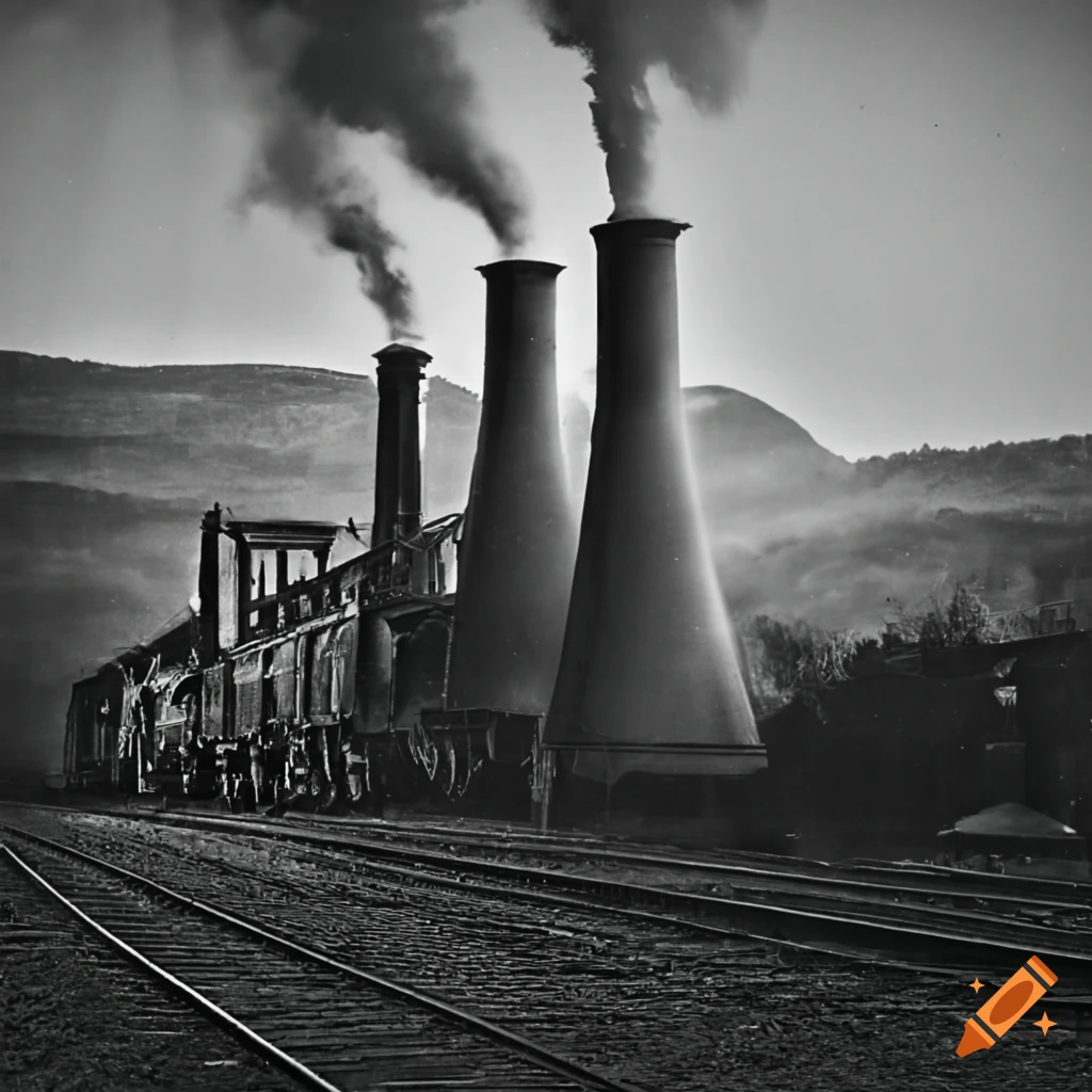 Vintage photograph of the industrial revolution era railway on Craiyon