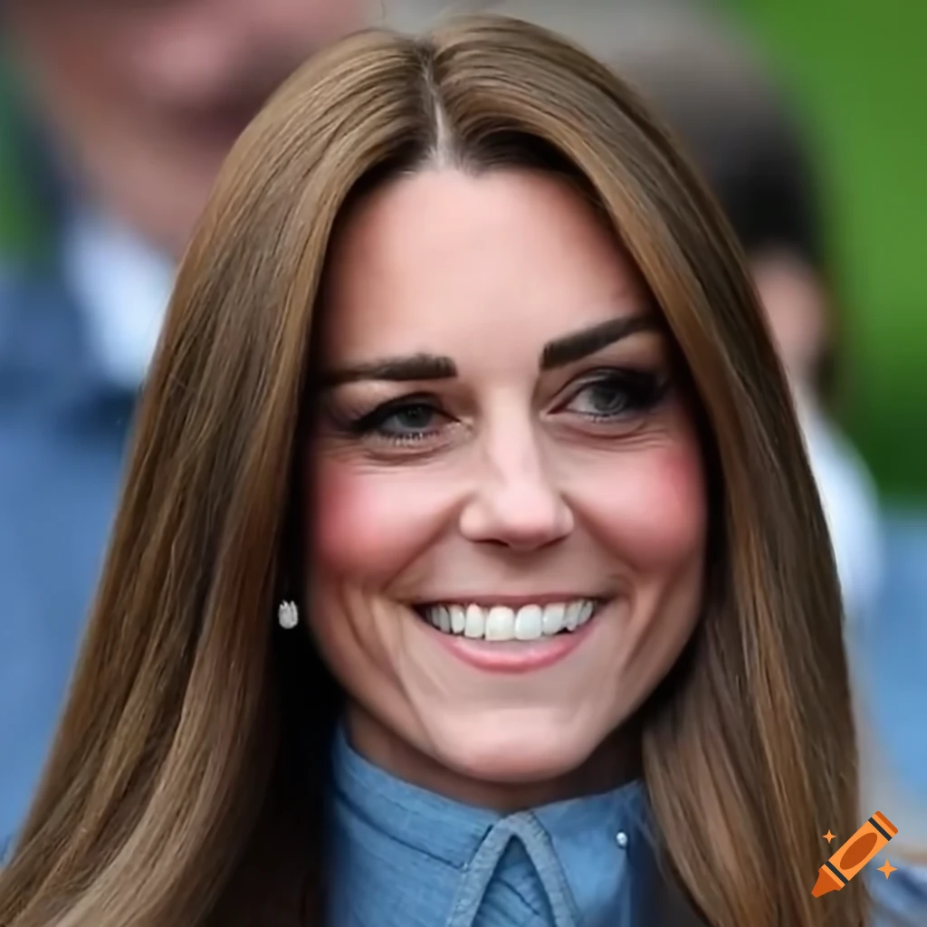 Smiling Kate Middleton in denim shirt on Craiyon