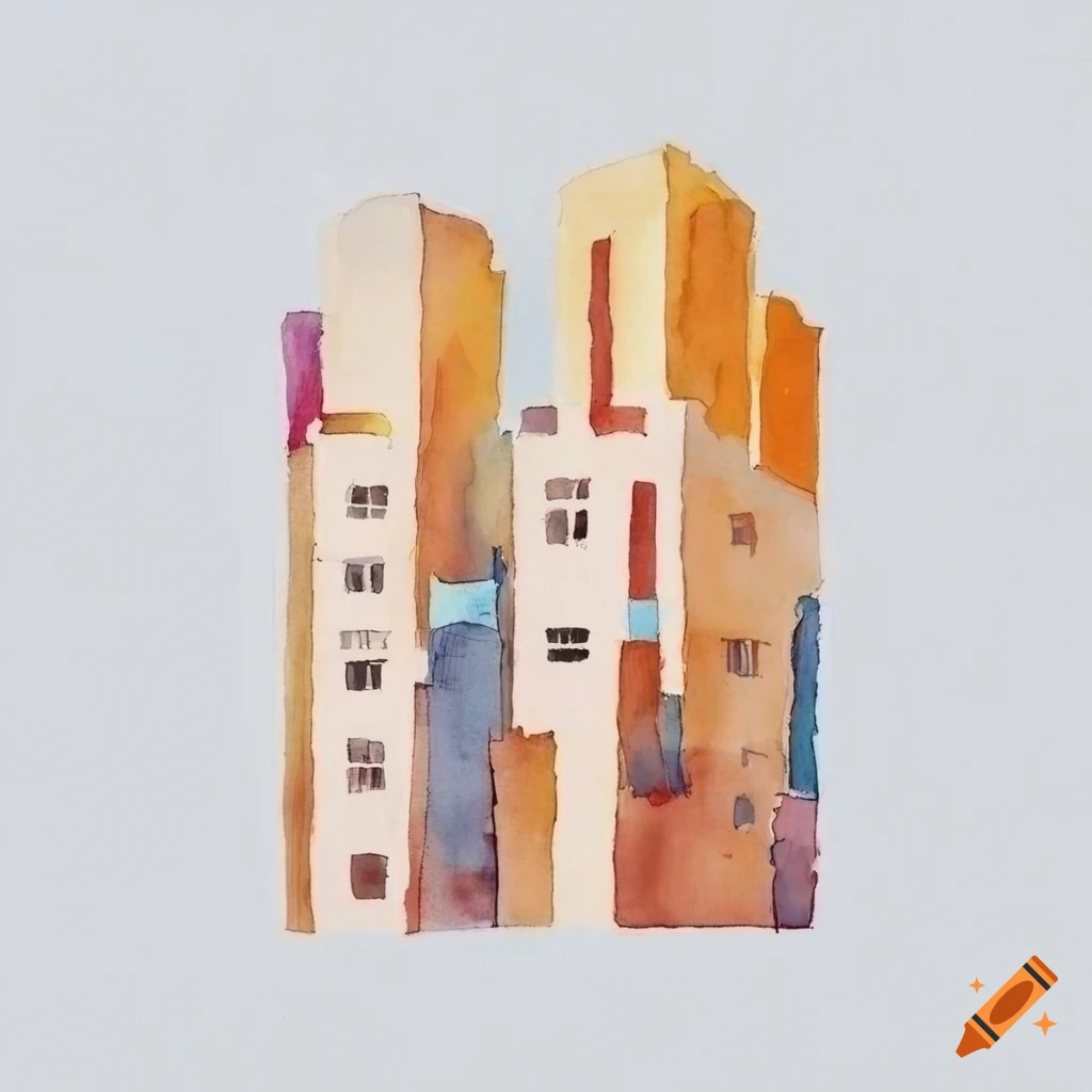 Abstract watercolor painting of a building