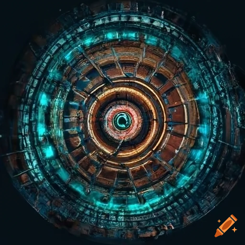 A futuristic spaceship with metallic exterior and intricate designs ...