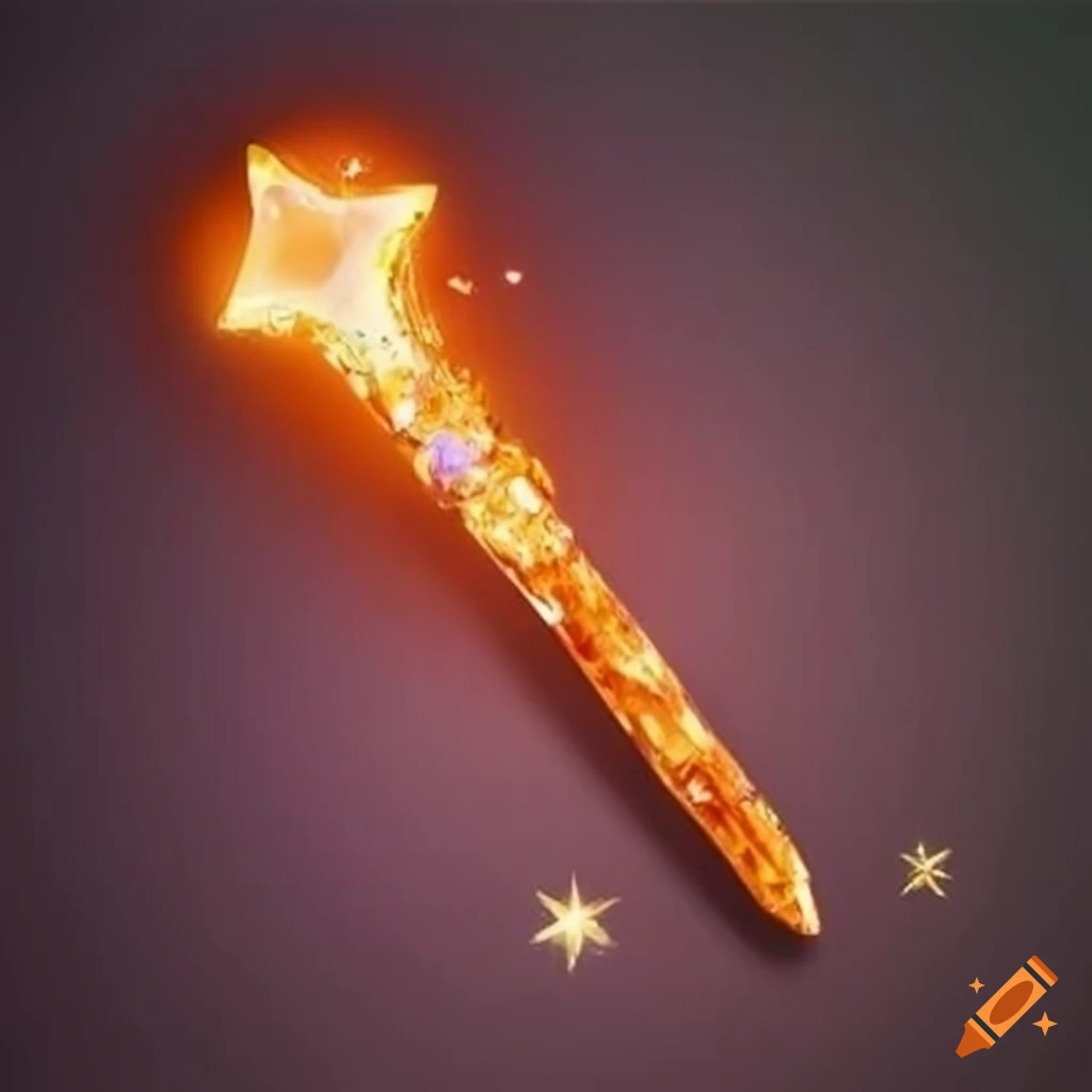Sparkling orange crystal fairy wand with a star on Craiyon