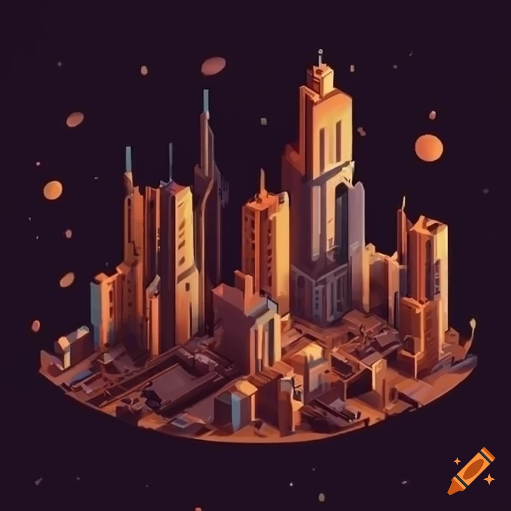 Isometric lunarpunk cityscape on Craiyon
