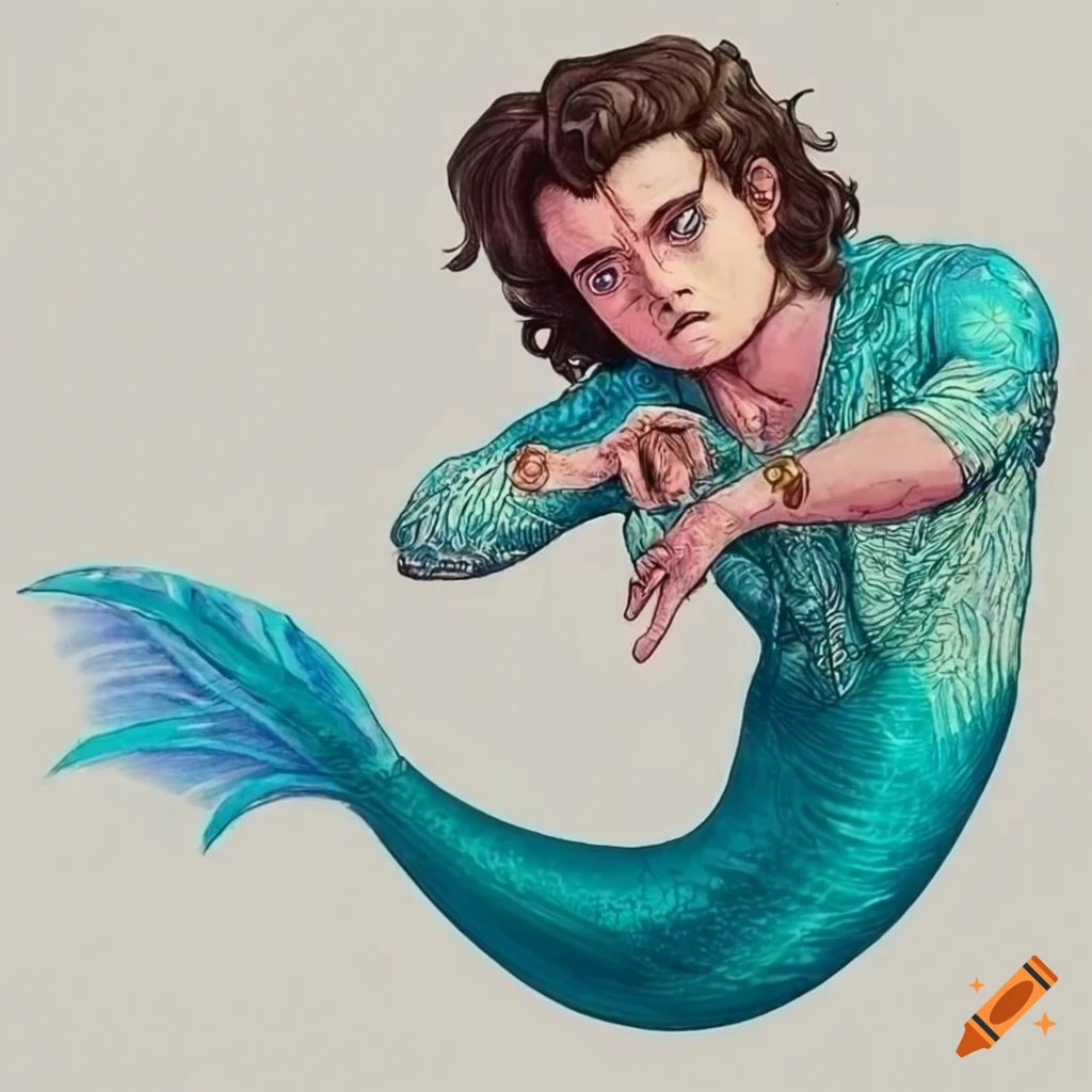 Detailed etching of a merman named steve harrington on Craiyon