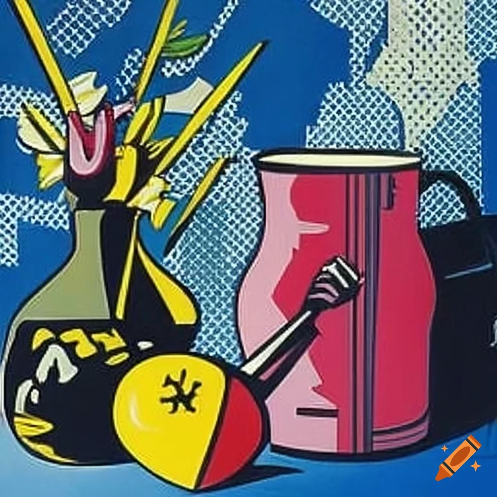 Vibrant manga-style still life art by Roy Lichtenstein on Craiyon
