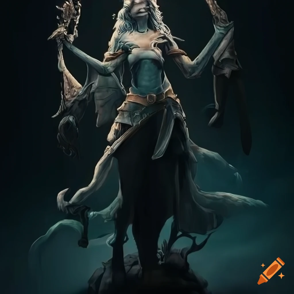 Image of a black ancient demonic deity flying in the sky on Craiyon