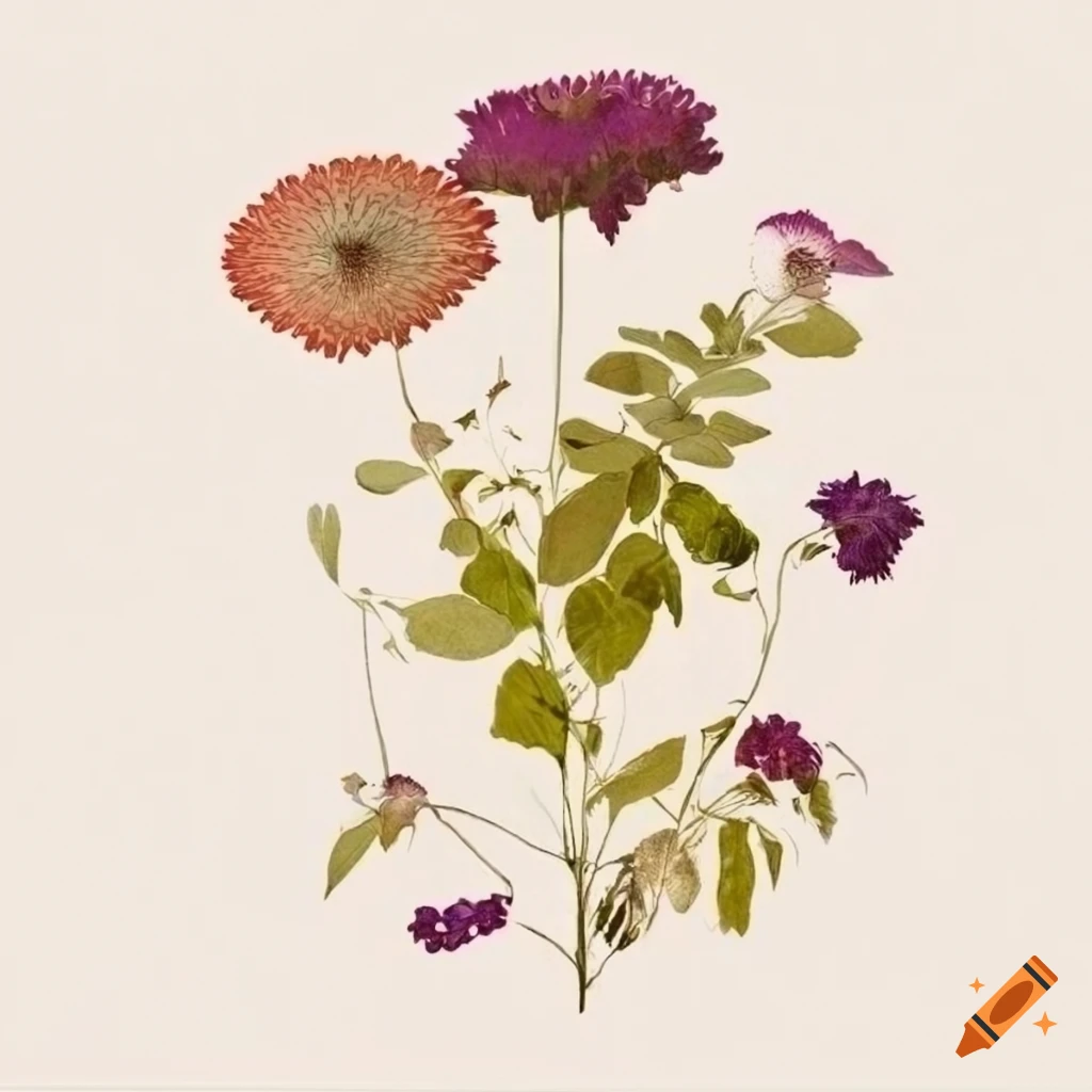 Vintage botanical artwork with pressed plants on Craiyon