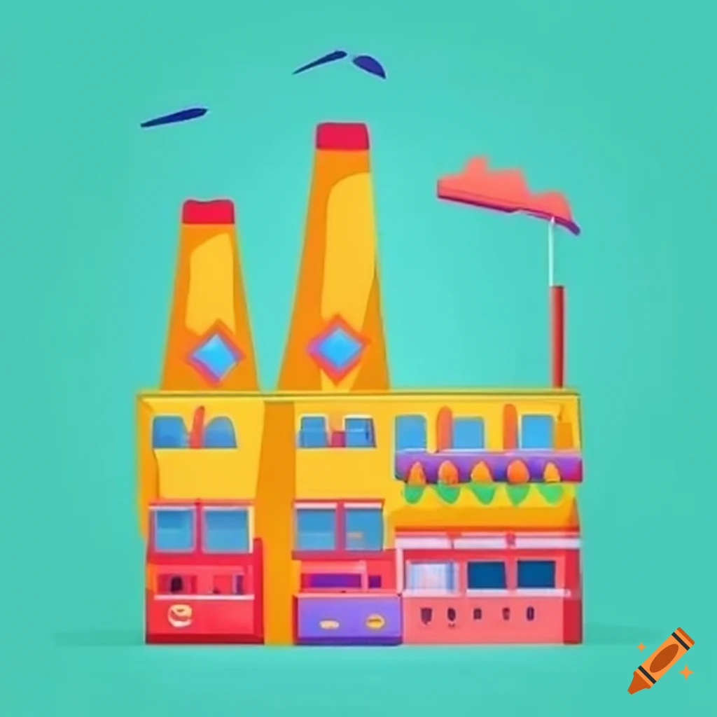 Industrial factory icon in teal with isometric 3d perspective on Craiyon