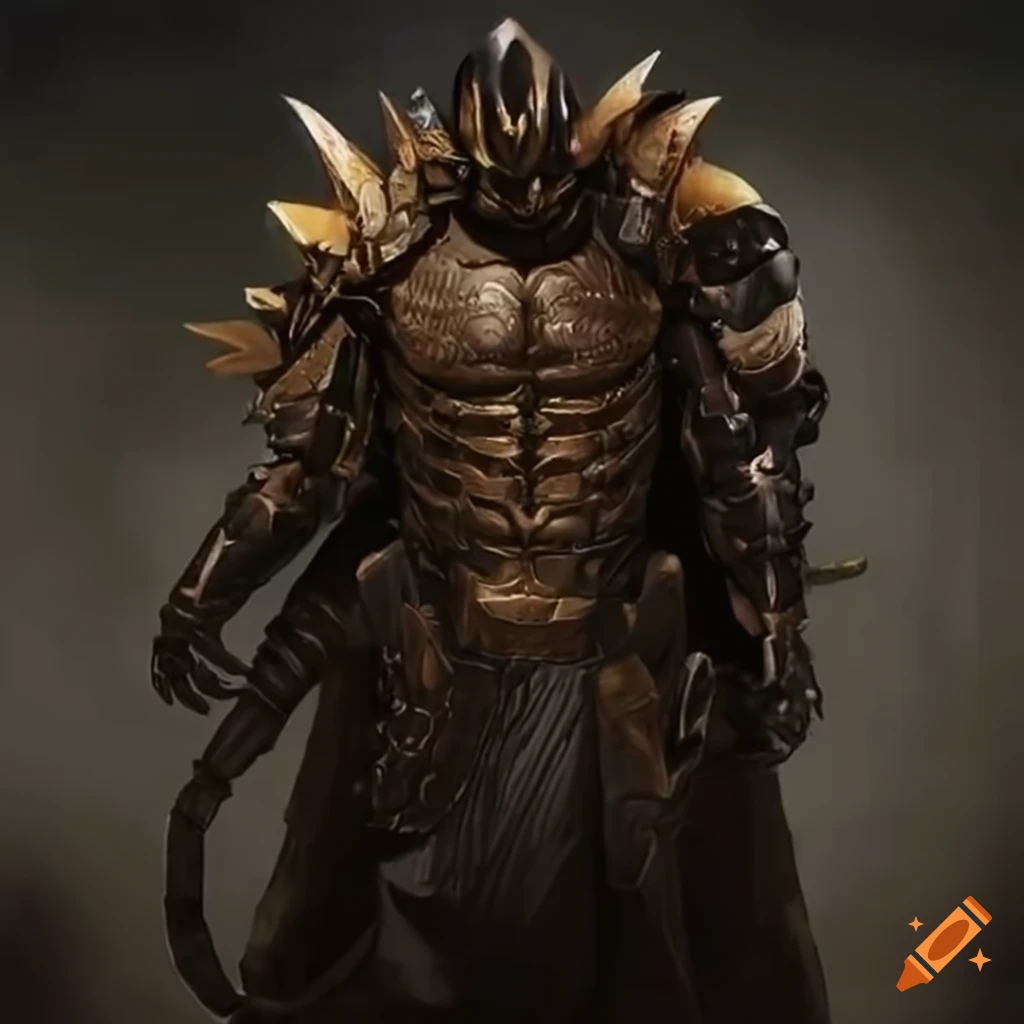 Fantasy illustration of a man with scorpion-like body armor