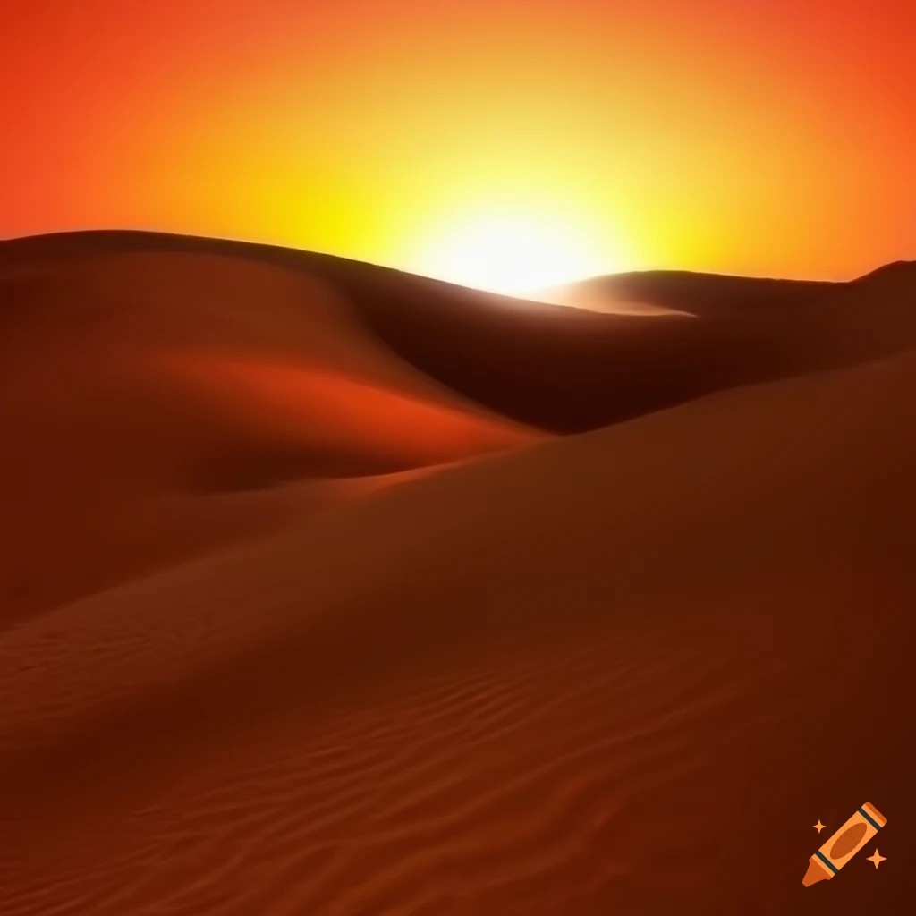 Sunset over sand dunes in the desert