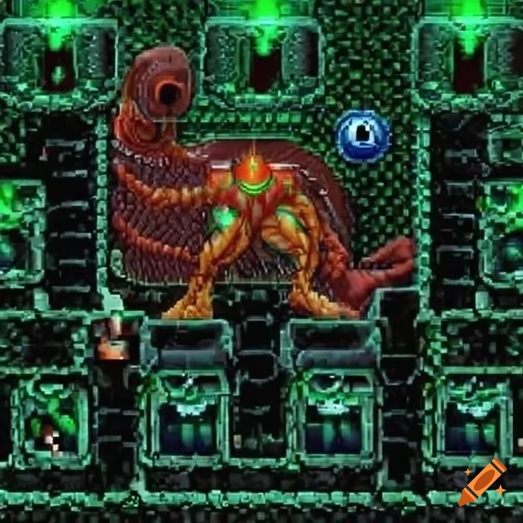 Pixel art of alien bodies in super metroid game on Craiyon