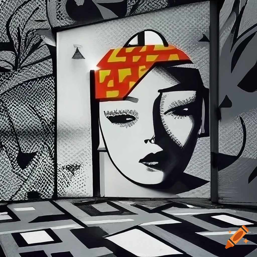 Japanese monochrome street art with geometric shapes on Craiyon