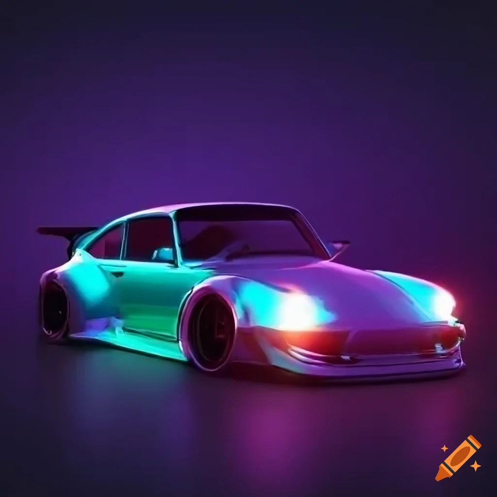 Render of a vintage Tron car with neon lights on Craiyon