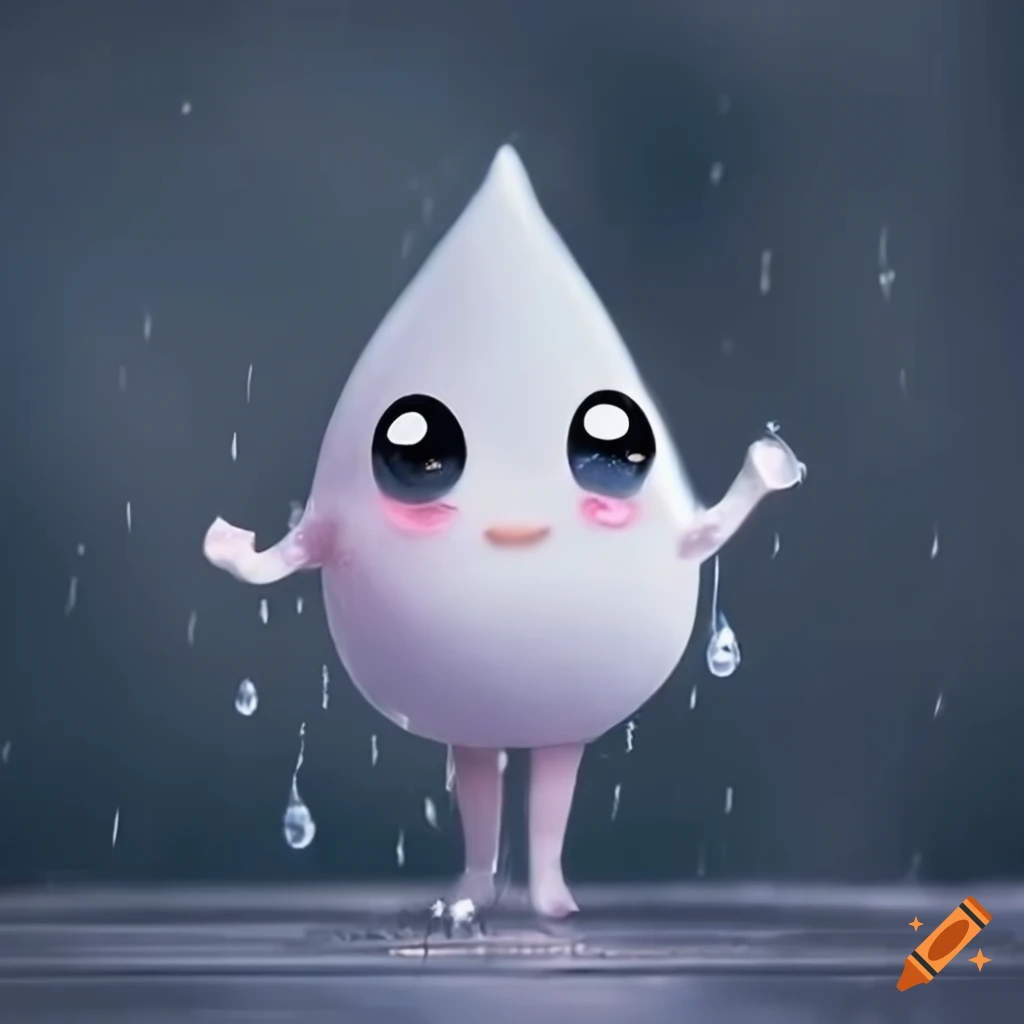 Cute water drop character with small feet and hands on Craiyon