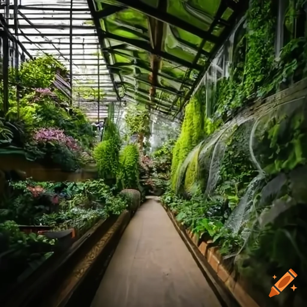 Corridor inside a greenhouse garden