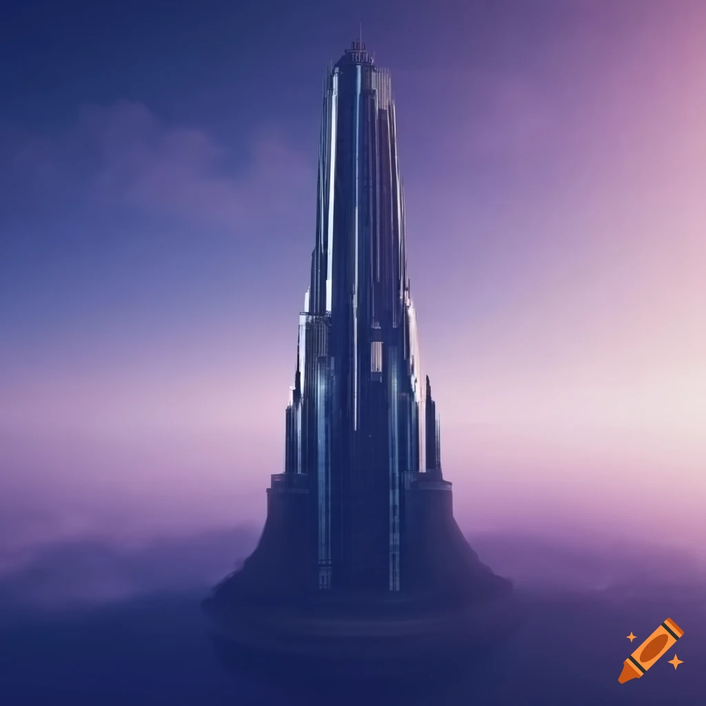 View of a towering sci-fi structure in the clouds on Craiyon