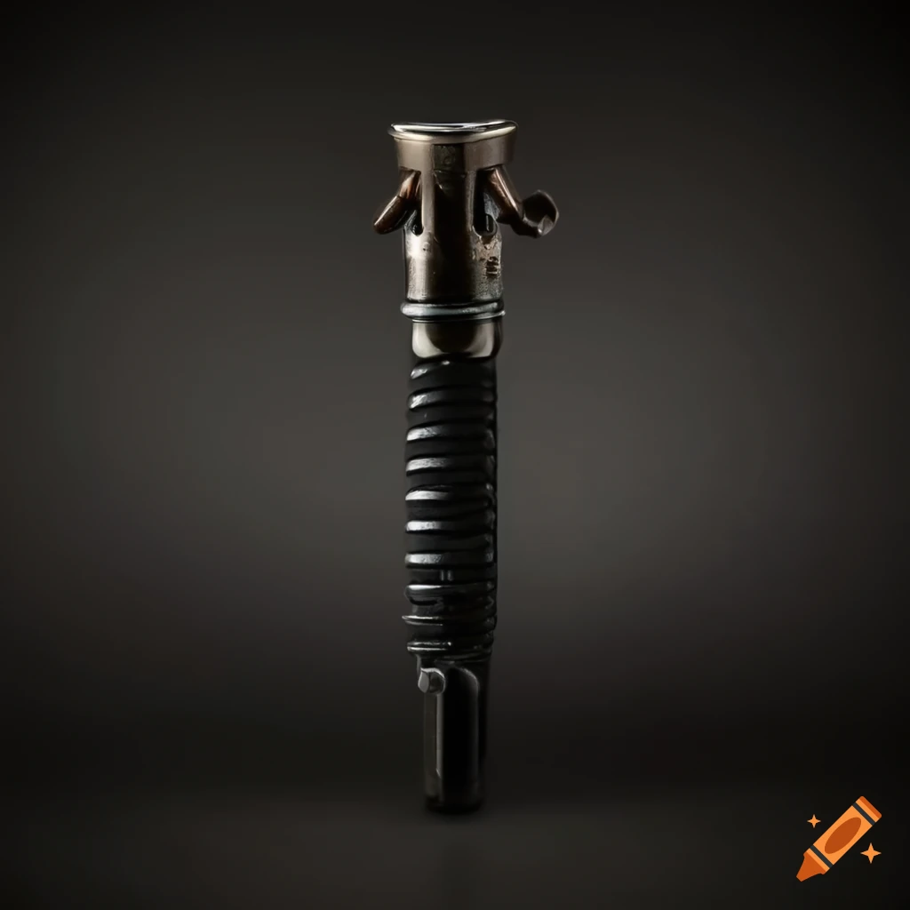 Detailed gunmetal-black lightsaber hilt with bronze accents on Craiyon