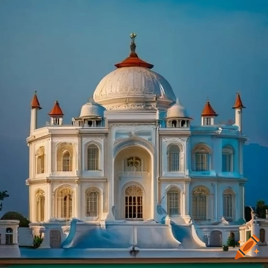 Front view of mahal white house in mediterranean architectural style