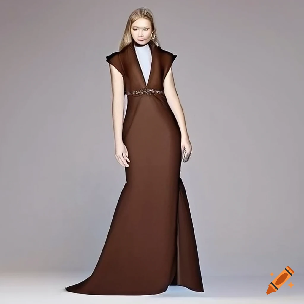 Professional coffee-colored dress with impeccable tailoring on Craiyon