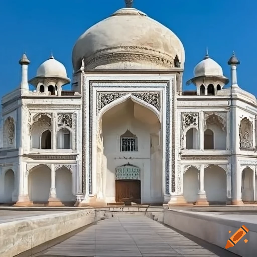 Frontal view of mahal white house in mediterranean architectural style ...