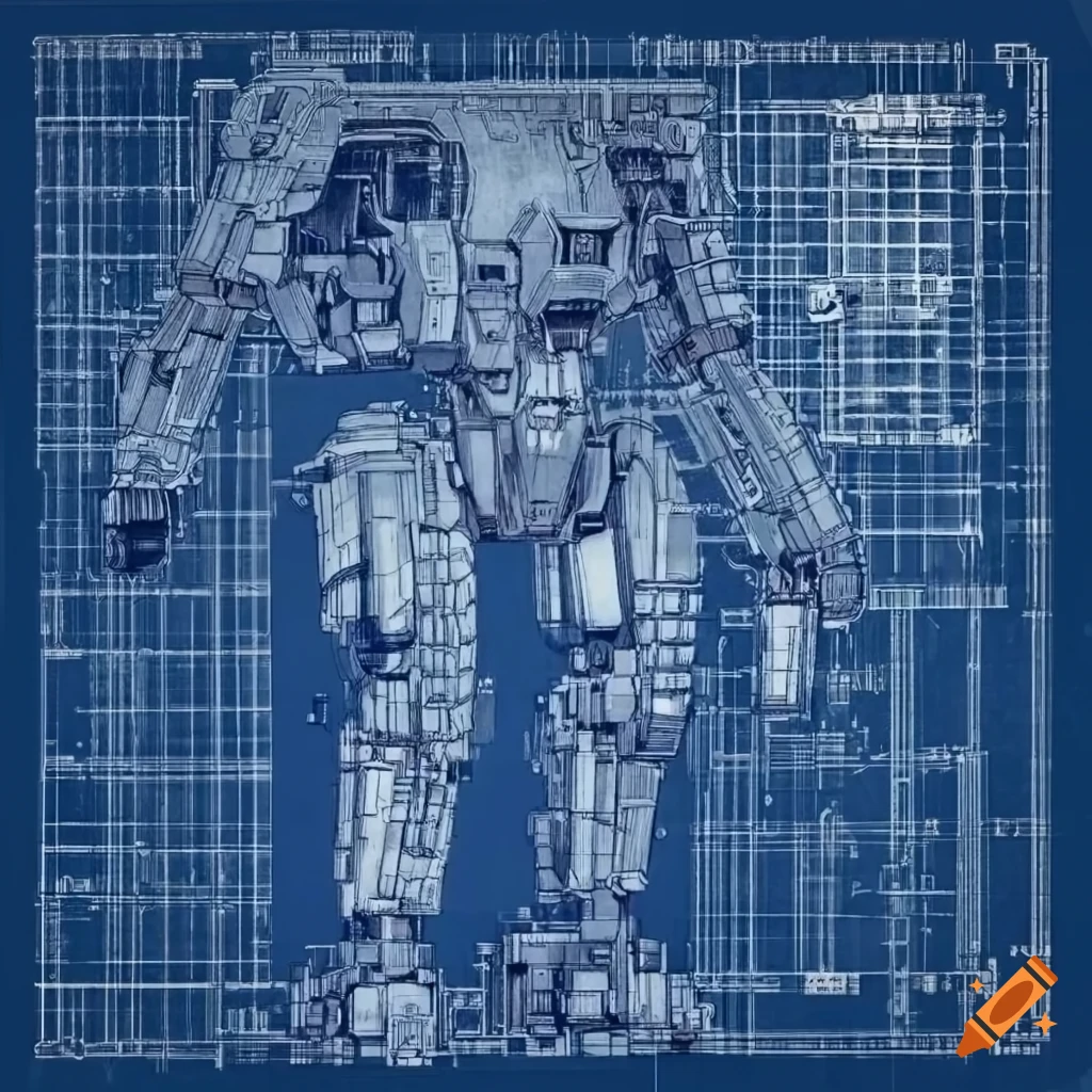 Blueprint of a light mech with intricate design on Craiyon