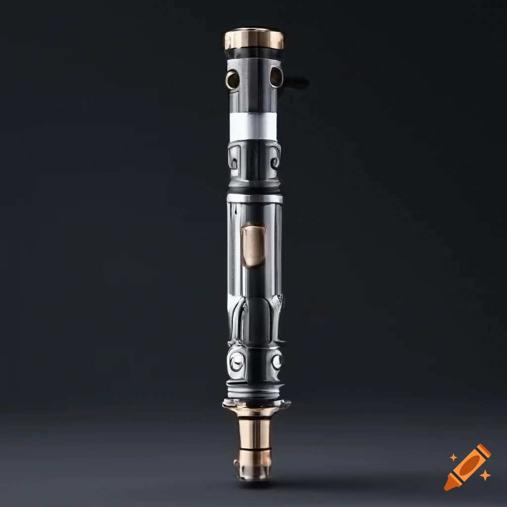 Detailed gunmetal-black double-bladed lightsaber hilt with bronze ...