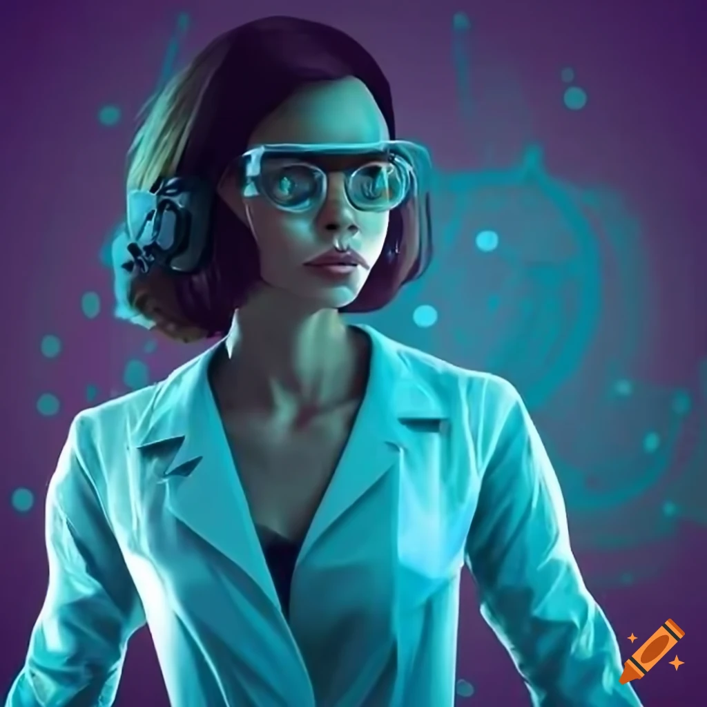 Female scientist in lab clothes with a videogame twist on Craiyon