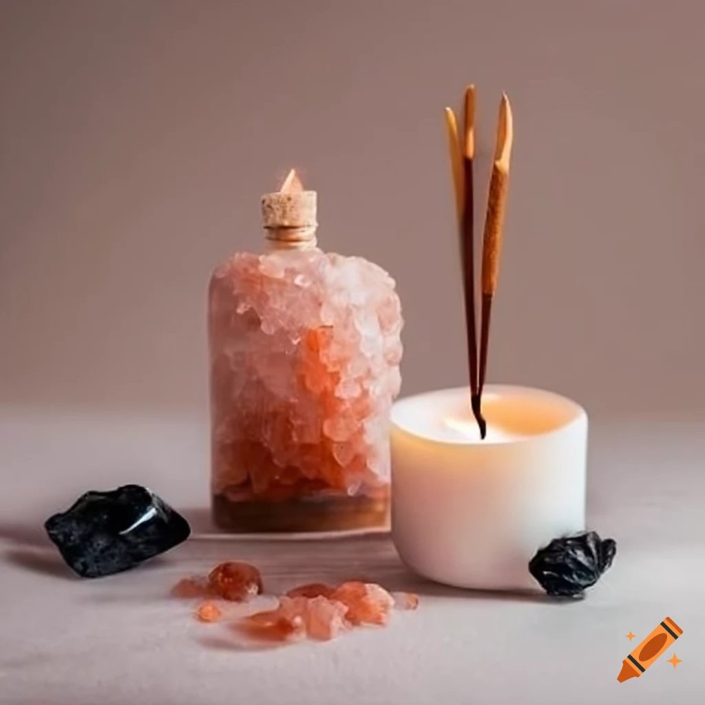 Ritual bath with Himalayan salt, essential oils, and incense on Craiyon
