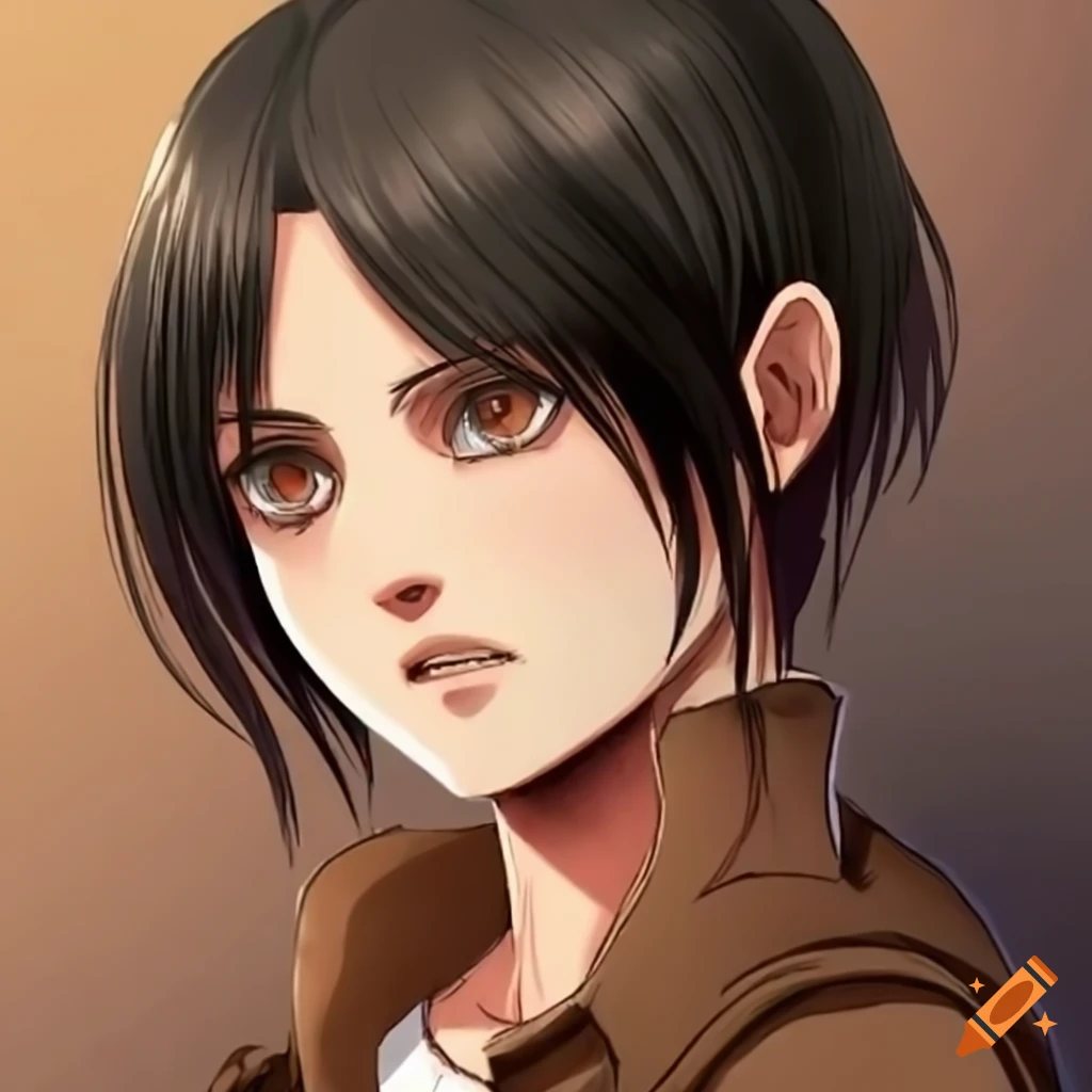 Mikasa akerman from snk smiling on a beach with medium long hair on Craiyon