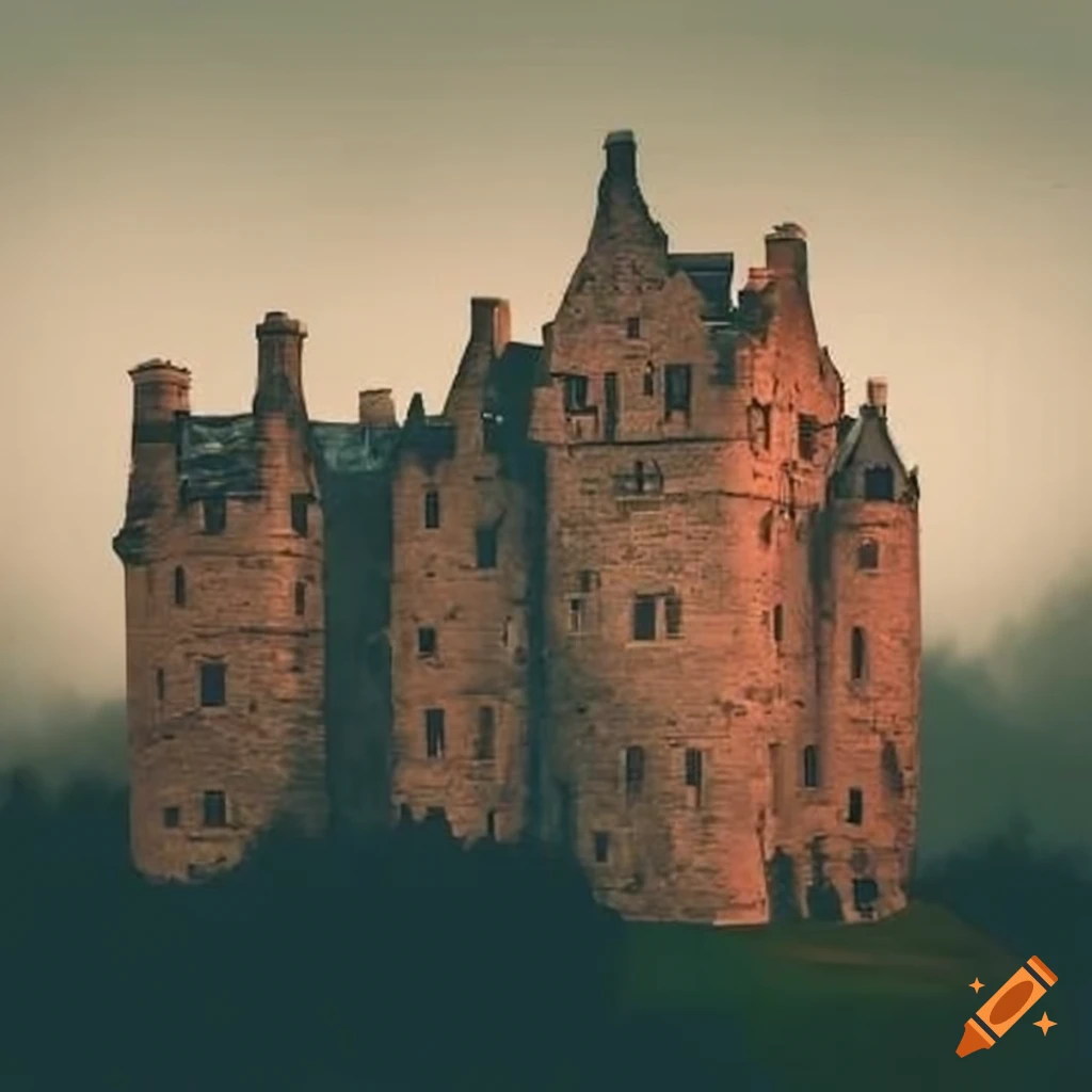 Artistic illustration of a castle in scotland with a hazy atmosphere on ...