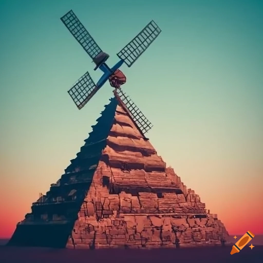 Graceful windmill with 4 wings in a meadow on Craiyon