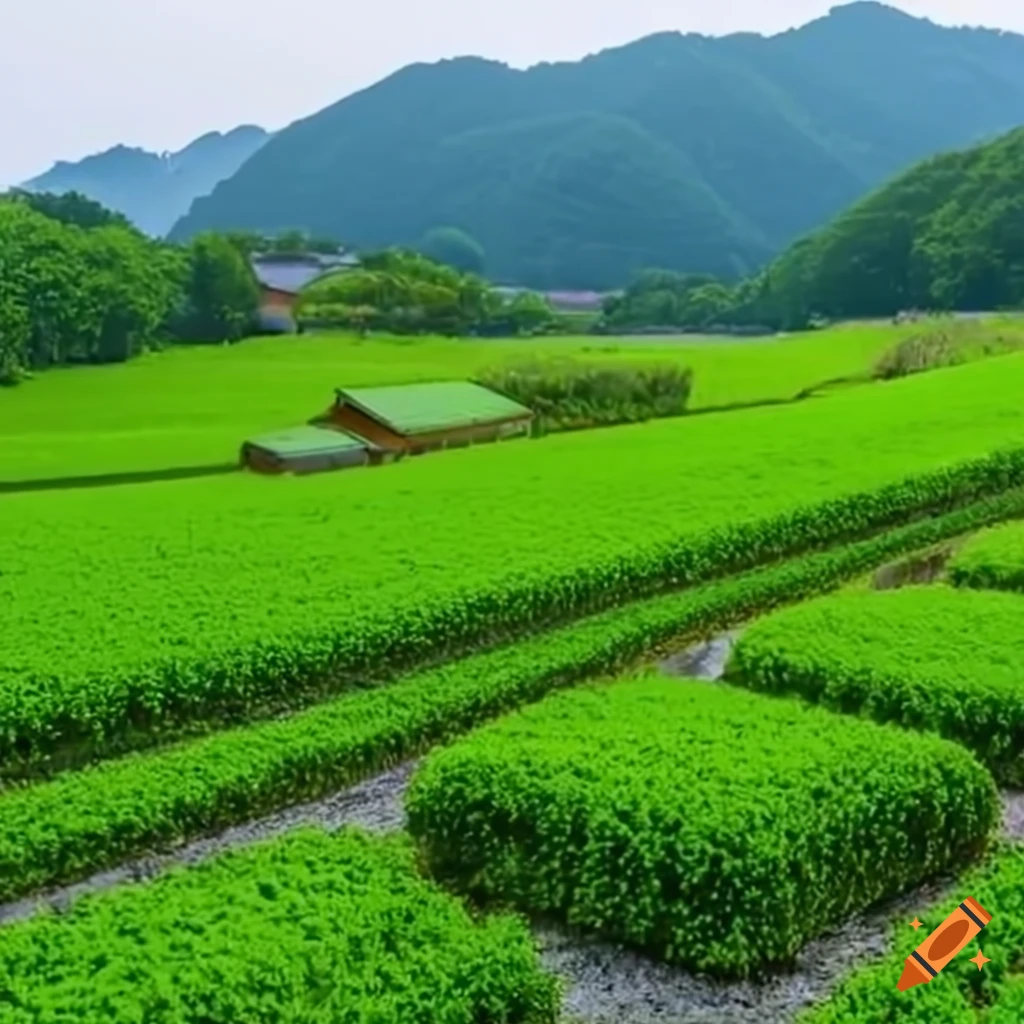 Anime-style slime exploring a matcha farm on Craiyon