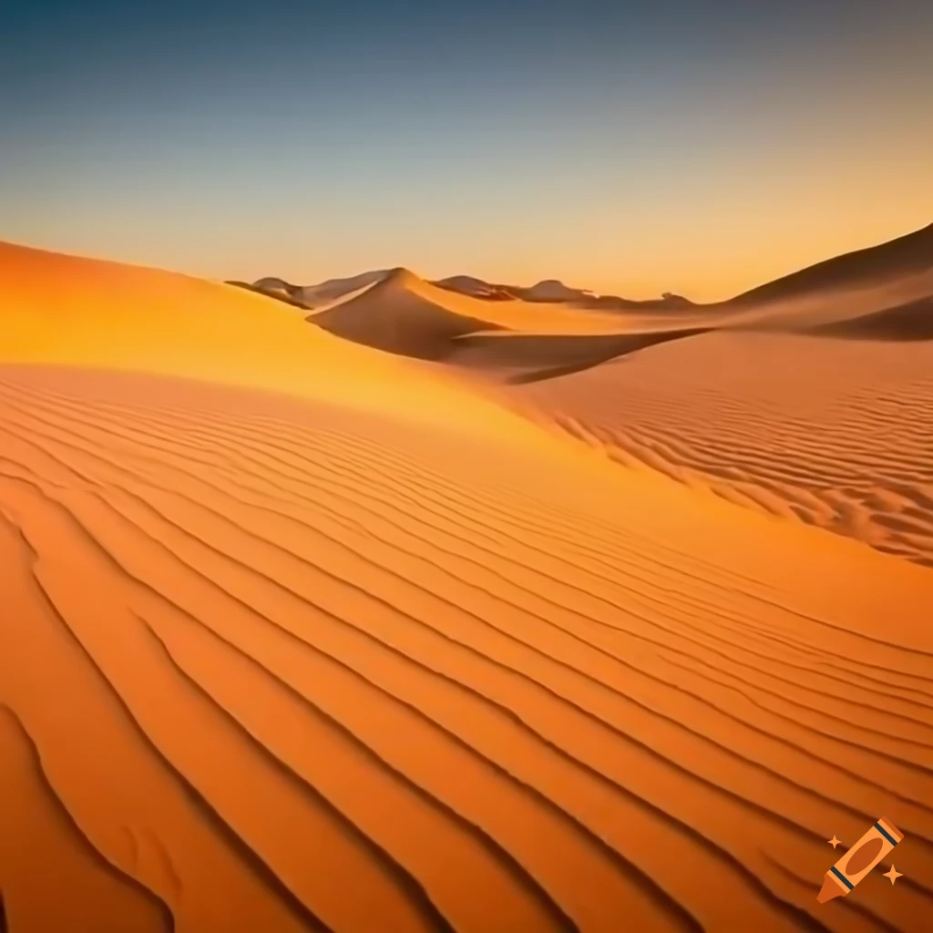 Sunset over sand dunes in the desert on Craiyon