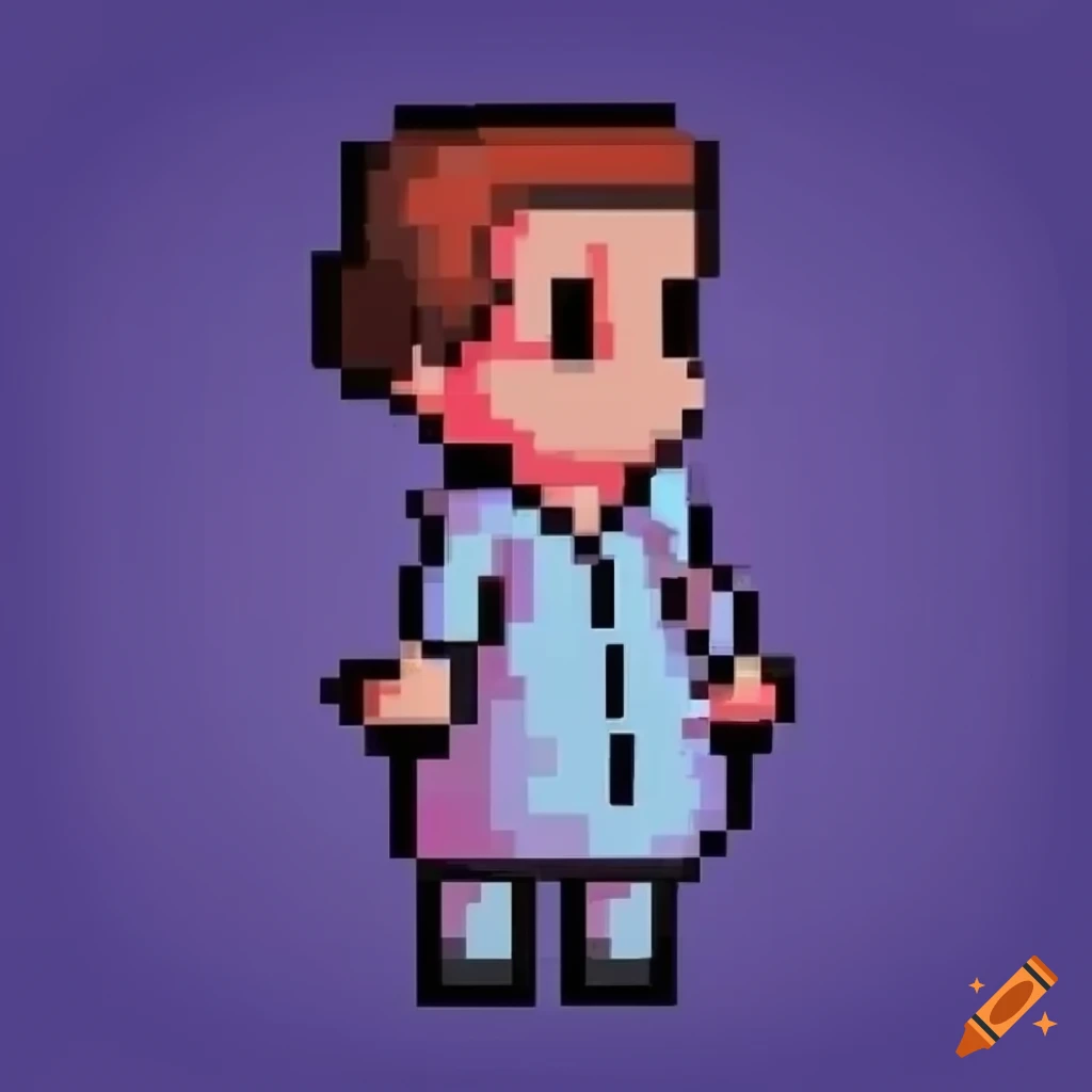 Pixel art of a scientist character on Craiyon