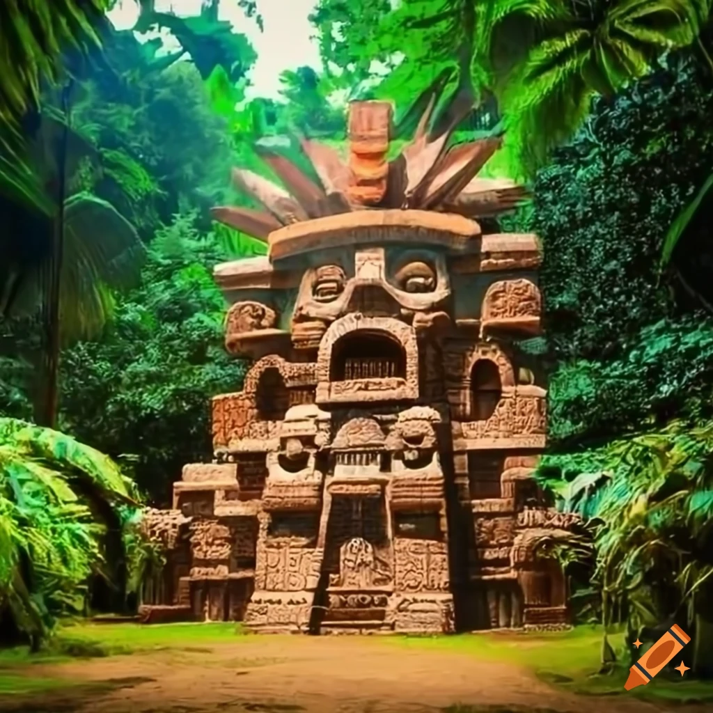 Aztec statue in the jungle on Craiyon